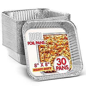 DOBI 8x8 Aluminum Pans (30 Pack) - Disposable 8 Inch Square Foil Baking Pans. Durable Standard-Size Tins for Cakes, Brownies and Casseroles