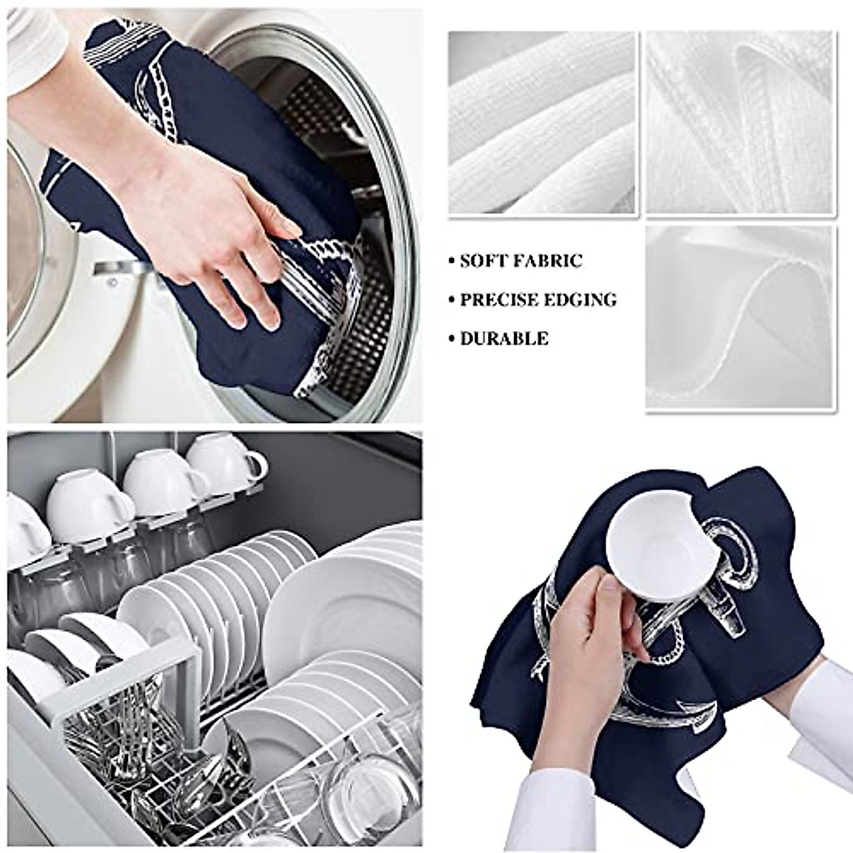 Big buy store White Nautical Anchor Kitchen Dish Towels Set of 2, Soft Lightweight Microfiber Absorbent Hand Towel Navy Blue Tea Towel for Kitchen Bathroom 18x28in