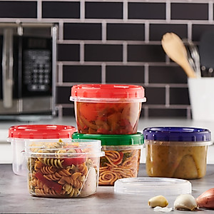 ELEGANT DISPOSABLES 16 ounce Plastic Food Storage Containers with colored Twist Top Lids Reusable Leak Proof Deli Containers for Freezer Storage Meal Prep (12)