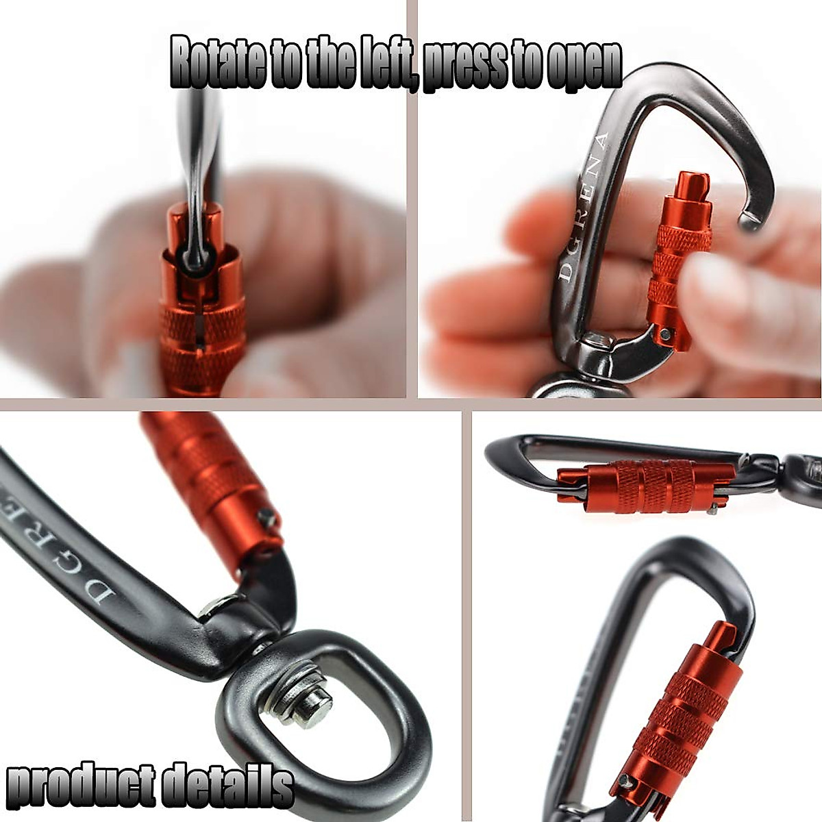 DGRENA Carabiner, Keychain, Spring Buckle，Made of high Hardness Aluminum which is Suitable for hammocks, Home Tools, Camping, Hiking, utilities, and etc. (Gray)
