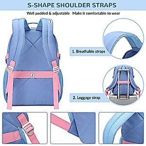 El-fmly Big School Backpack Bookbag for Teen Students, Multi Pockets Water Resistant Casual Daypack with 15.6 inch Laptop pocket for Travel (Grey Blue)