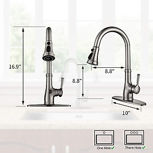 Kitchen Faucet-WEWE Single Handle Stainless Steel Brushed Nickel Pull Down Kitchen Sink Faucet with Pull Out Sprayer with 1/2 to 3/8 Adapter 2 Pieces