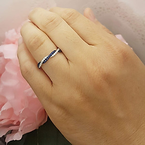 Dazzlingrock Collection 10K Round Blue Sapphire & Diamond Ladies Wedding Swirl Stackable Band, White Gold, Size 6