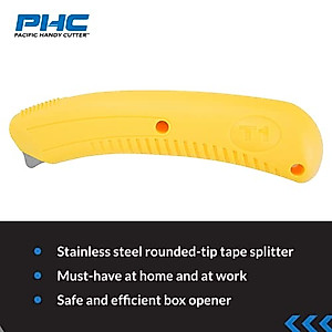 Pacific Handy Cutter T1 Bladeless Tape Splitter, Safe Packing Tape Cutter for Opening Boxes, Stainless Steel