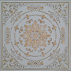 PLASTDECOR Drop in Ceiling Tiles Faux Tin Painted White Gold Coffee Decor Wall Panels PL18 10pcs/lot