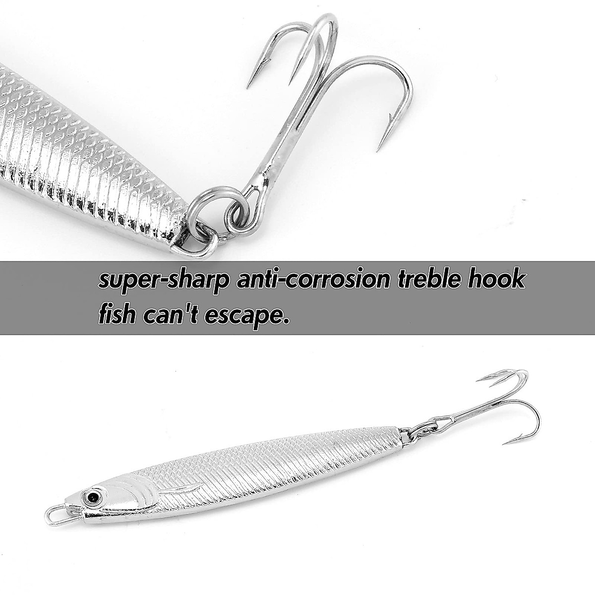 Dr.Fish Fishing Jigs Jigging Spoon Saltwater Fishing Lure Casting Metal Spoon Surf Fishing Mackerel Striper Lures Stinger Bluefish Vertical Diamond Jig Silver 1oz