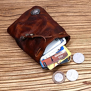 Wugebud 1 Pcs Leather Mini Medieval Pouch Keychain, Coin Organizer, Change Holder, Leather Drawstring Pouch for Men & Women