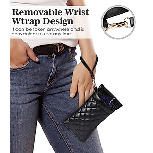 MoKo Double Eyeglasses Pouch with Carrying Strap, Soft PU Leather Large Squeeze Top Portable Sunglass Case with Cleaning Cloth for Women Men, Black