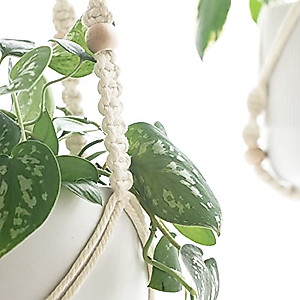 Dahey Macrame Plant Hanger Indoor Hanging Planter Basket with Wood Beads Handmade Woven Cotton Rope Flower Pot Holder Stand for Boho Outdoor Home Decor No Tassels, 35 Inch, Set of 2