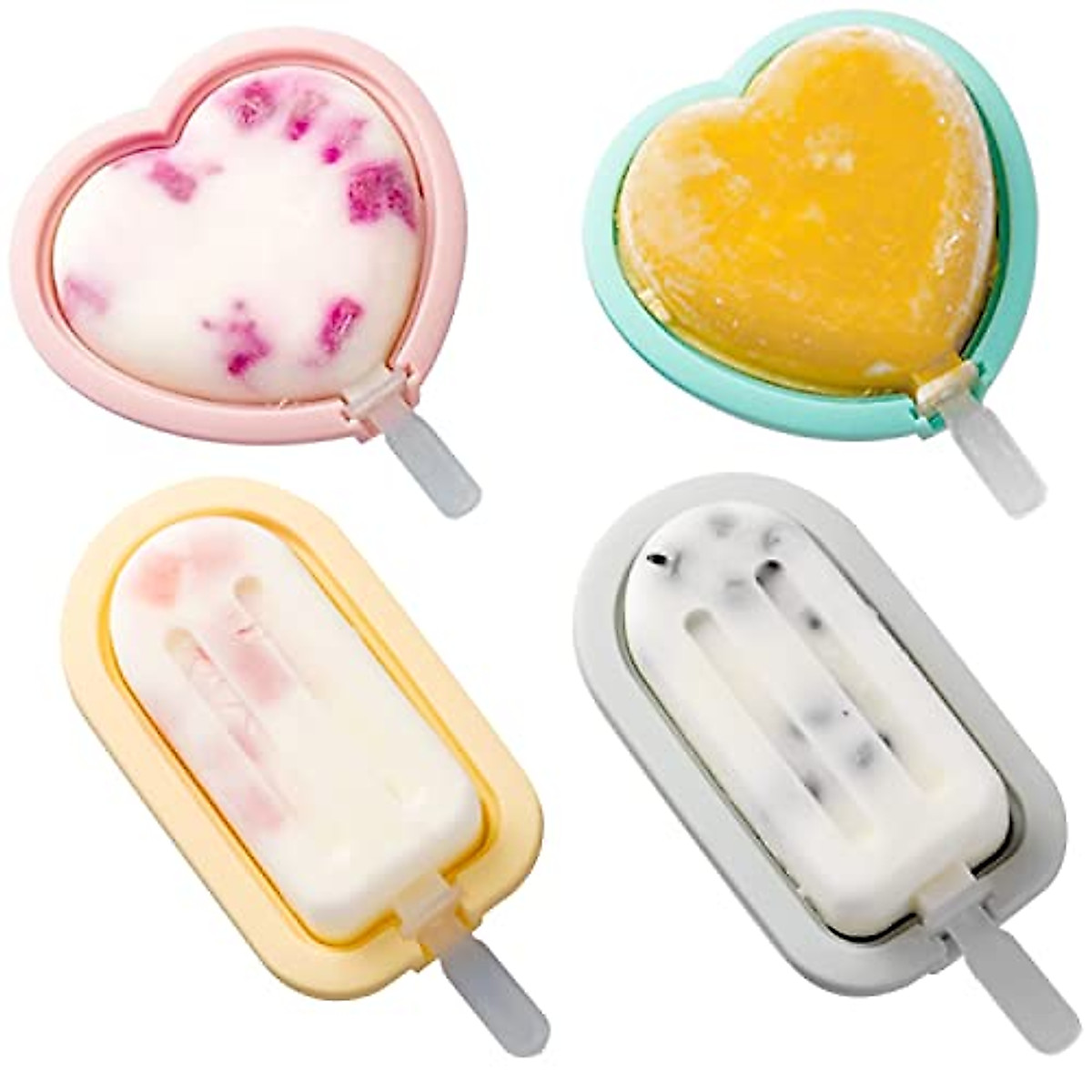 Silicone Popsicle Molds 4 Pieces Ice Pop Molds for Toddlers Reusable Dishwasher Safe Multicolour