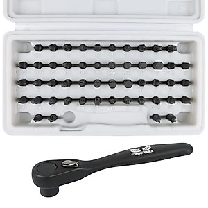Low Profile Right Angle Ratcheting Screwdriver Set - Mini Ratchet Set Includes 50 Screwdriver Bits Included (Hex, Square, Pozidrive, Phillips, Torx Slotted, Triangle)