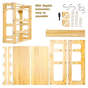 Nisorpa Spray Can Rack Holder Wooden Paint Bottle Organizer Lube Can Wall Mount Storage Rack Tool Storage Rack with 4 Hooks & 2 Selves for Garage & Workshop