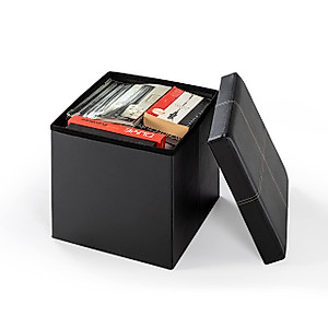 Otto & Ben Folding Box Chest with Memory Foam Seat Faux Leather Small Ottomans Bench Foot Rest Stool, 15 Inch, Black