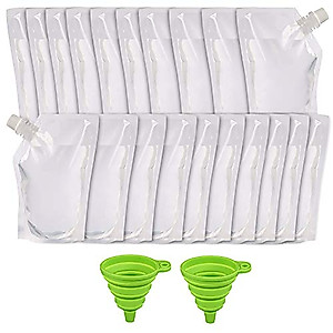 LotFancy 16oz Plastic Flask for Liquor, 20pcs Concealable and Reusable Drink Pouches for Adults, Rum Runners for Cruise, with 2 Silicone Collapsible Funnels, Plastic Liquor Bags for Travel, BPA Free