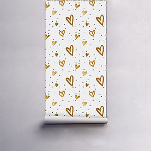 Amaonm Removable 15.8 x 98.4inch Lovely Gold Heart Wall Decals DIY Wallpaper Wall Stickers Murals Decor for Kids Babys Girls Bedroom Teens Nursery Living Room Door Desk Decoration (Heart)