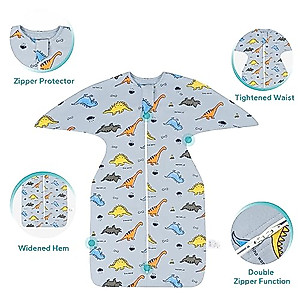 ZIGJOY Shark-Fin Transition Swaddle - Cozy Baby Wearable Blanket Cotton Lightweight Self-Soothing Sleep Sack, 1.0 TOG, Dinosaur World, Large (6-9 Months)