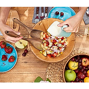 Salad Servers, Salad Tongs, 10.2in Salad Spoon and Fork Set, Durable Wood Salad Mixing Dinner Fork and Spoon Long Handle Salad Server Set