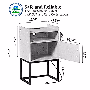 Gannyfer Nightstand with Charging Station, Night Stand with USB Ports and Storage Cabinet, Small End Side Table, Wood Bedside Table for Bedroom,Living Room,Modern White