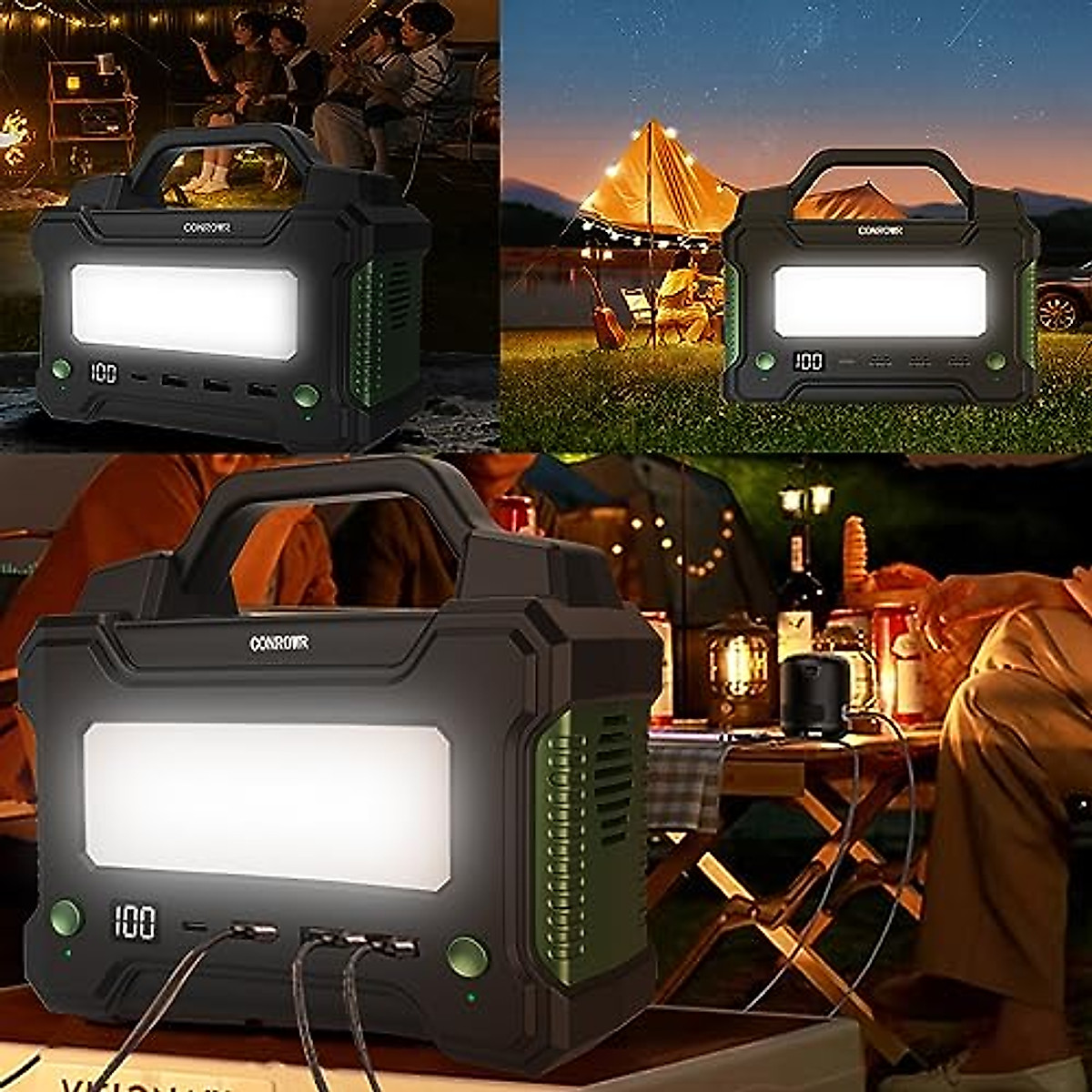 CONROWR 150Wh Portable Power Station Camping Solar Generator Laptop Charger with 150W 110V Peak AC Outlet, USB Ports LED Flashlights， DC Ports for CPAP Home Camping Emergency