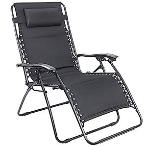 Greesum GS-OSZG00 Oversized Zero Gravity Chair, Folding Outdoor Patio Lounge Recliner with Movable Headrest, Black