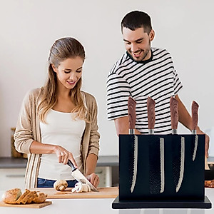 Resafy Magnetic Knife Holder Black Acacia Wooden Double Sided Magnetic Knife Block Magnetic Universal Stands with Strong Enhanced Magnets Knife Strip 12 X 10 In Knife Display Rack for Kitchen Counter