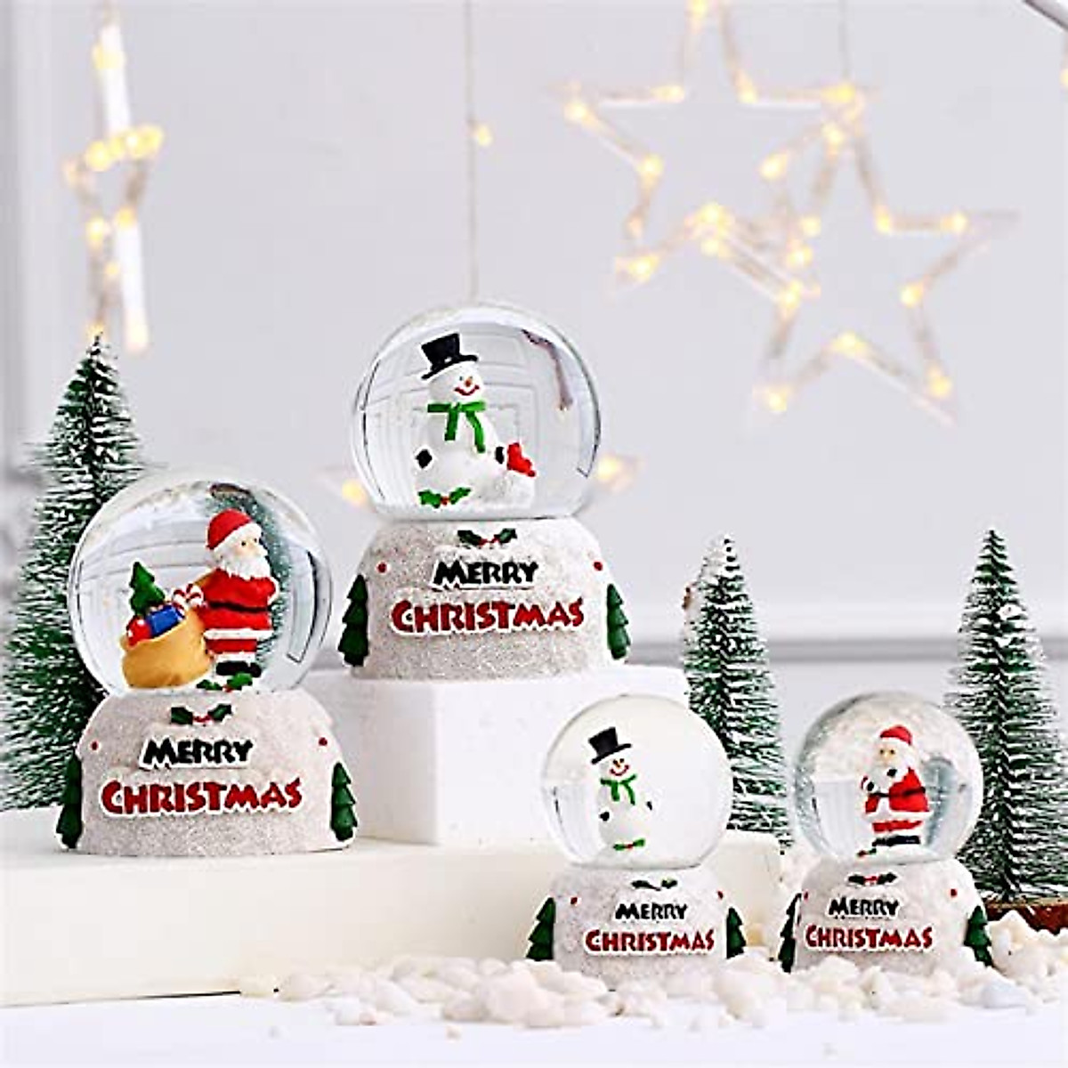 Music Boxes for Girls Snowman Glass Ball Miniature Christmas Snow Globe with Colorful Lighting Fall Resistant Snowman Statue Glass Snow Globe (Color : Small, Size : Snowman)