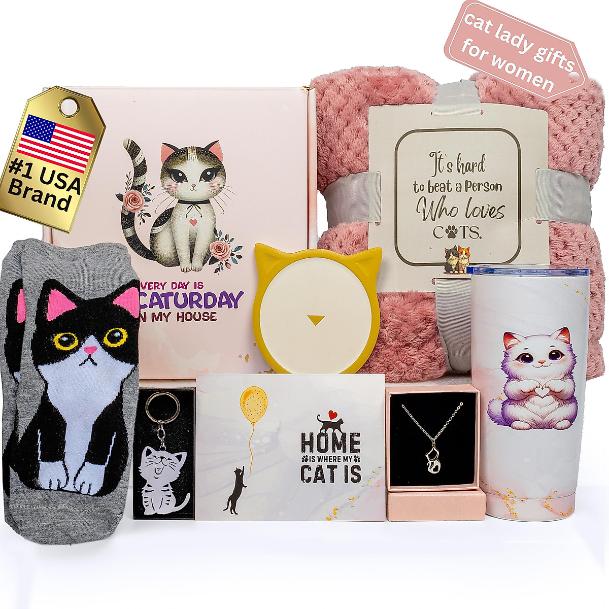 Luxury Cat Lover Gifts for Women, Cat Mom Mothers Day Gifts, Cool Crazy Cat Lady Gifts, Cat Gifts for Women Cat Lovers, Cat Themed Gifts, Cat Easter Basket Set Box, Cat Present for Birthday