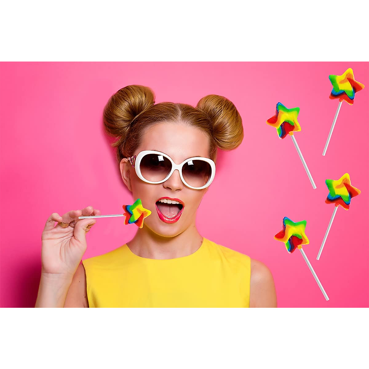 Rainbow Swirl Lollipops (12-Pack) 12 Gram, Star Design Sucker Candy, Rainbow Star, Mixed Fruit Flavor, Individually Wrapped (12-Pack)