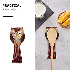 Yardwe Spoon Holder Ceramic Spoon Rest Soup Ladle Rack Owl Spoon Rest Cooking Utensil Ladle Shovel Rest Holder for Kitchen Dining Table Coffee Station Red Coffee Spoon Holder