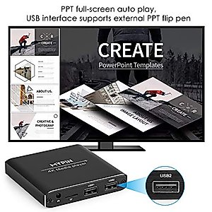 4K Media Player with Power Supply, Digital MP4 Player for 8TB HDD/USB Drive/TF Card/H.265 MP4 PPT MKV AVI Support HDMI/AV/Optical Out and USB Mouse/Keyboard-HDMI up to 7.1 Surround Sound (Black)