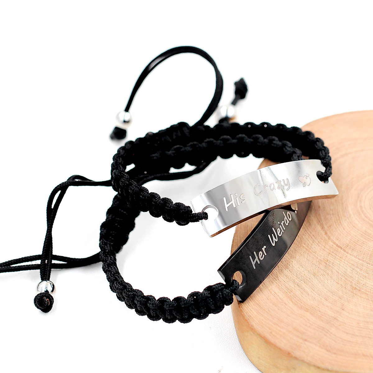 Uloveido His Hers Couples Bracelets Crazy and Weirdo Matching Set Anniversary Promise Gifts Stainless Steel 2pcs Bracelet Set