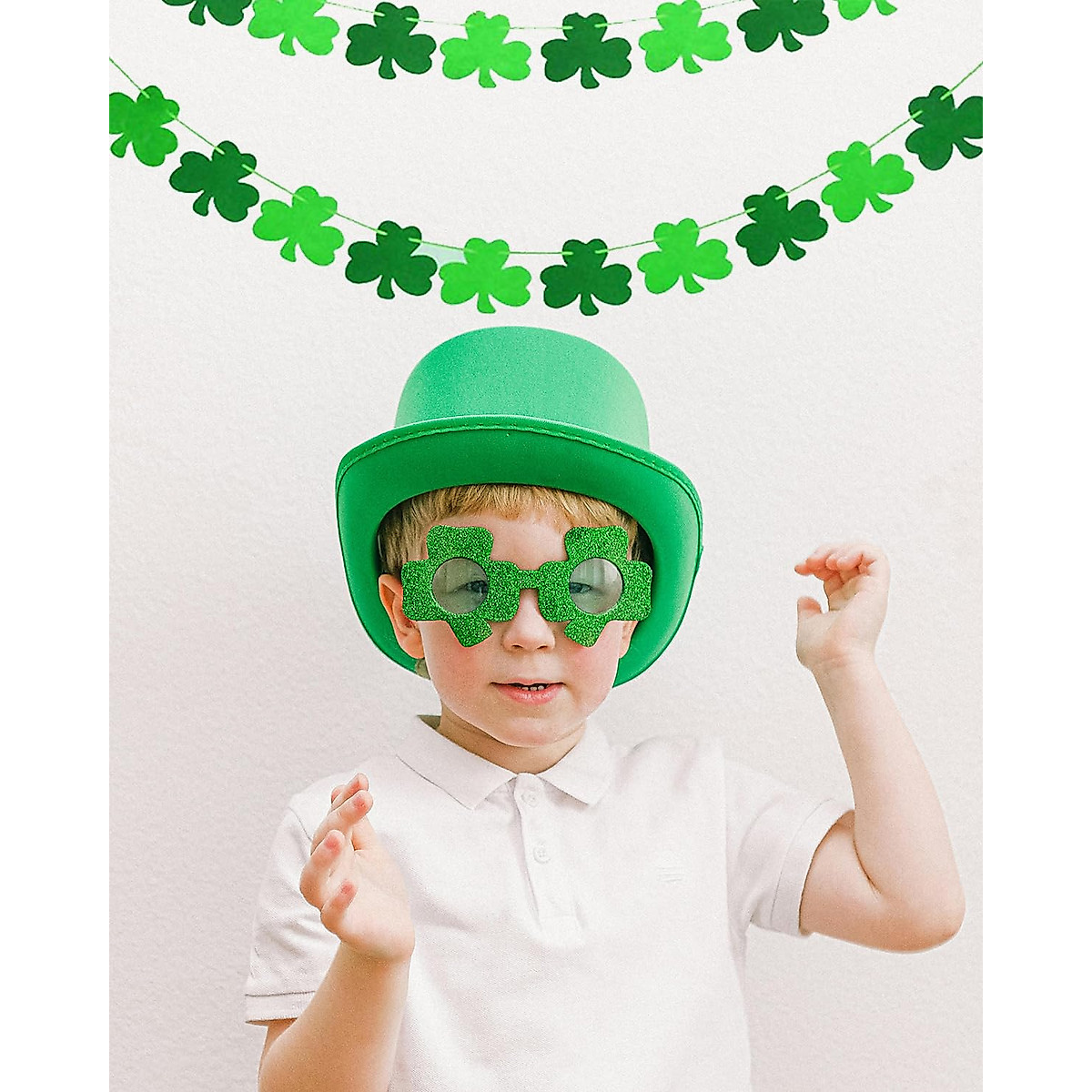 St Patricks Day Decorations, Felt Shamrock Decor Garland Banner Clover Decorations Irish Party Hanging Sign Garland Home Decor for Mantle Table Front Door