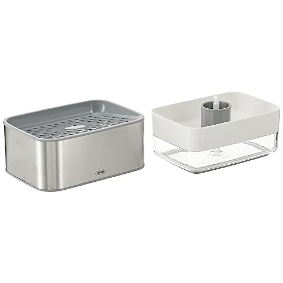 OXO Good Grips Stainless Steel Soap Dispensing Sponge Holder - Clear, One Size & Good Grips SimplyTear Paper Towel Holder - Stainless Steel