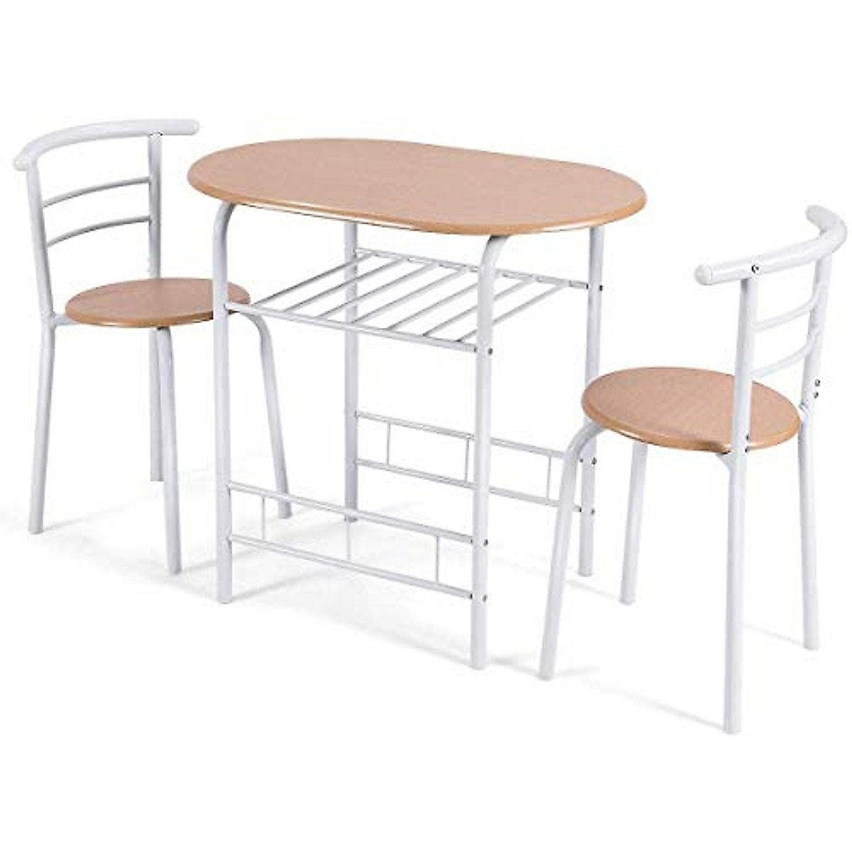 FANTASK 3 Pieces Dining Set, Breakfast Table Set w/Metal Frame and Storage Shelf, Compact Table and 2 Chairs Set for Home Bistro Pub Apartment Kitchen Dining Room Cafe