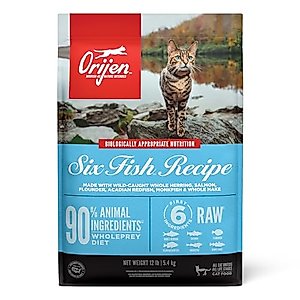 ORIJEN® Dry Cat Food, Grain Free, Premium, High Protein, Fresh & Raw Animal Ingredients, Six Fish, 12lb