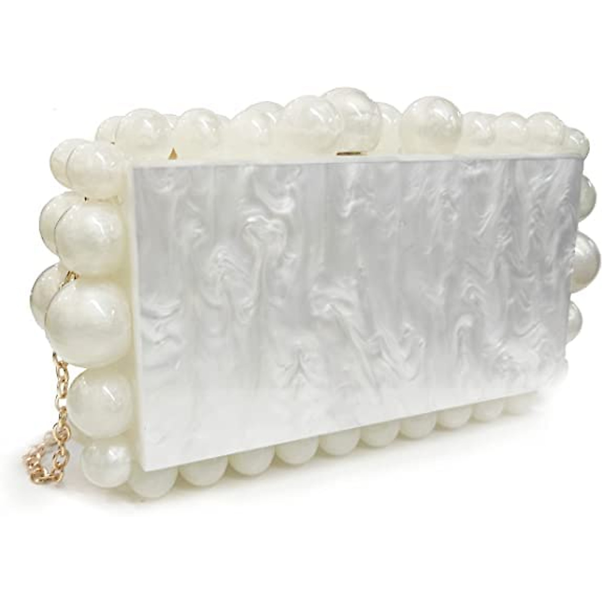 KWRNIAE White Acrylic Evening Clutch Bag for Women Glitter Marble Purse Handbag for Wedding Cocktail Party Prom, White01