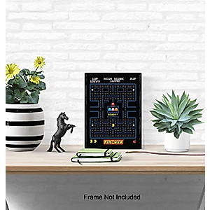 Pacman Arcade Game Poster - 8x10 Pac Man Wall Decor - Cool Unique Gift for Boys, Men, Gamer, Video Game, Arcade Games, Xbox, Nintendo, Gaming Fan - Game Room Decor
