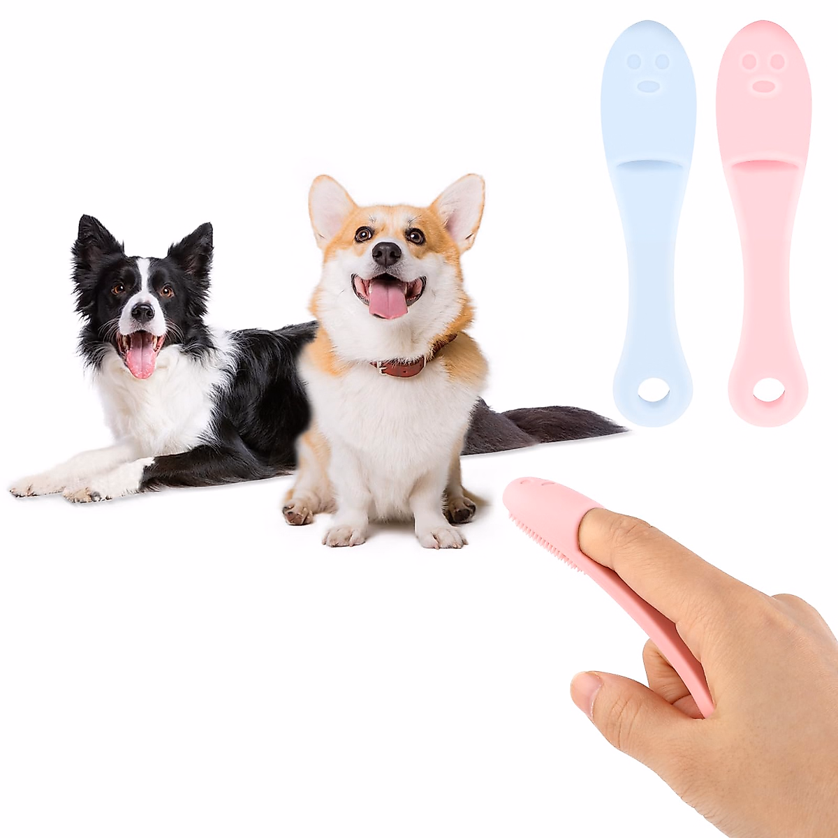 Qianyu 2 Packs Dog Finger Toothbrush Cat Dog Tooth Brushing Kit Made of Food Grade Silicone Easily Cleaning Teeth Dental Care Pet Finger Toothbrush Suitable for Medium and Large Puppy