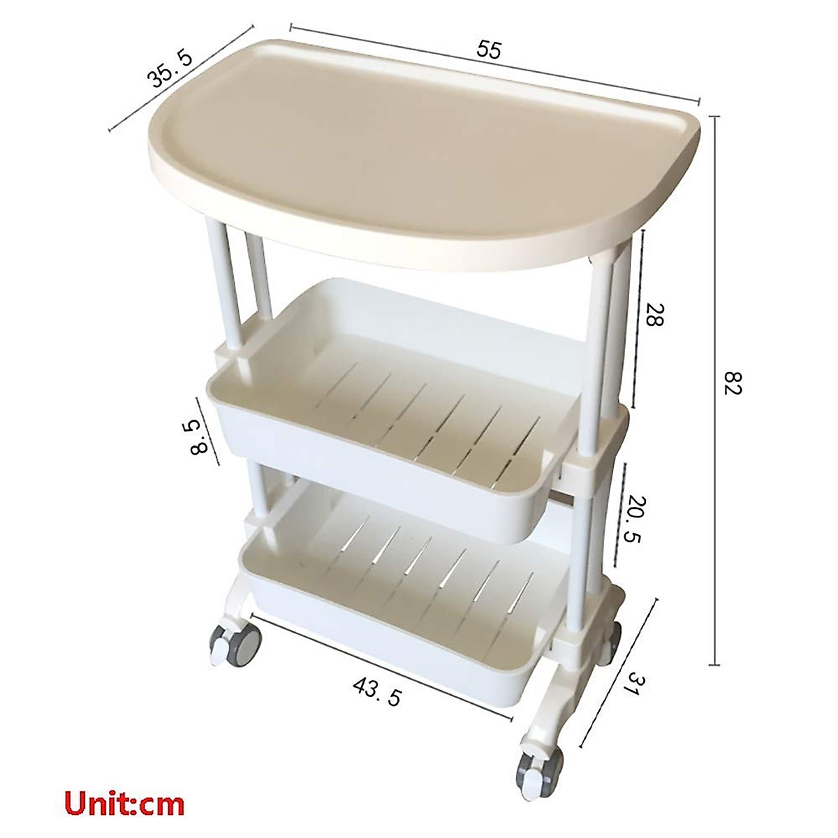 INDYAH Movable Trolleys, Household Serving Cart Spa Beauty Salon Tool Cart on Wheels with 3 Abs Trays, Equipment Tool Rolling Trolley