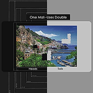 Becko Double Sided Puzzle Mat Puzzle Roll Up Storage Mat Resilient Neoprene Puzzle Saver with Auxiliary Lines, Drawstring Bag & Pump, for up to 1500 Pcs(Black/Gray)