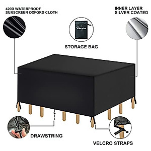 Kaucytue Patio Furniture Covers, 98.5" L×78.7" W×31.5" H Outdoor Furniture Cover Waterproof Rectangular, Heavy Duty 420D Outdoor Table and Chair Set Covers, Black