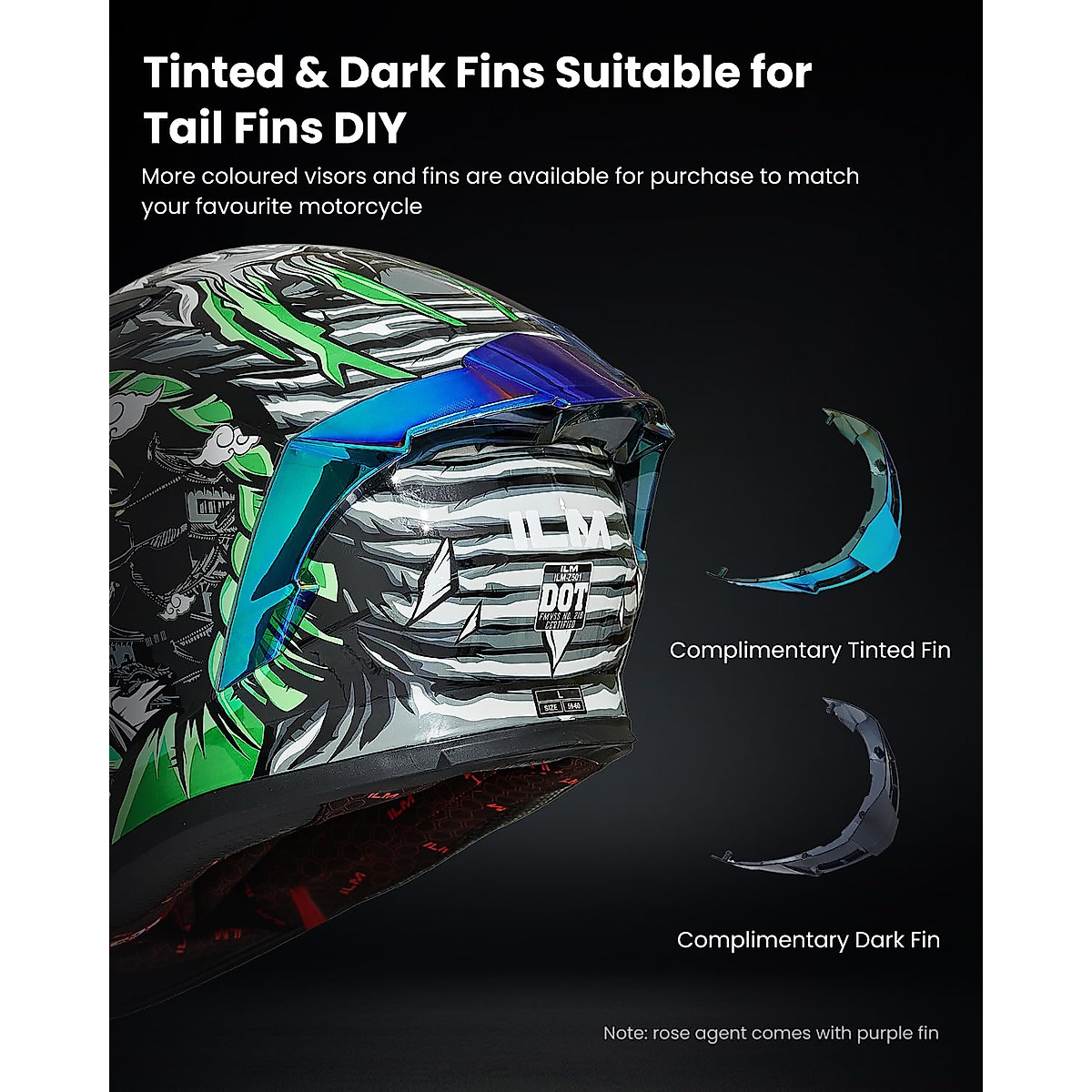 ILM Motorcycle Helmet Full Face with Pinlock Compatible Clear&Tinted Visors and Fins Street Bike Motocross Casco DOT Model Z501(Legend Green, X-Large)