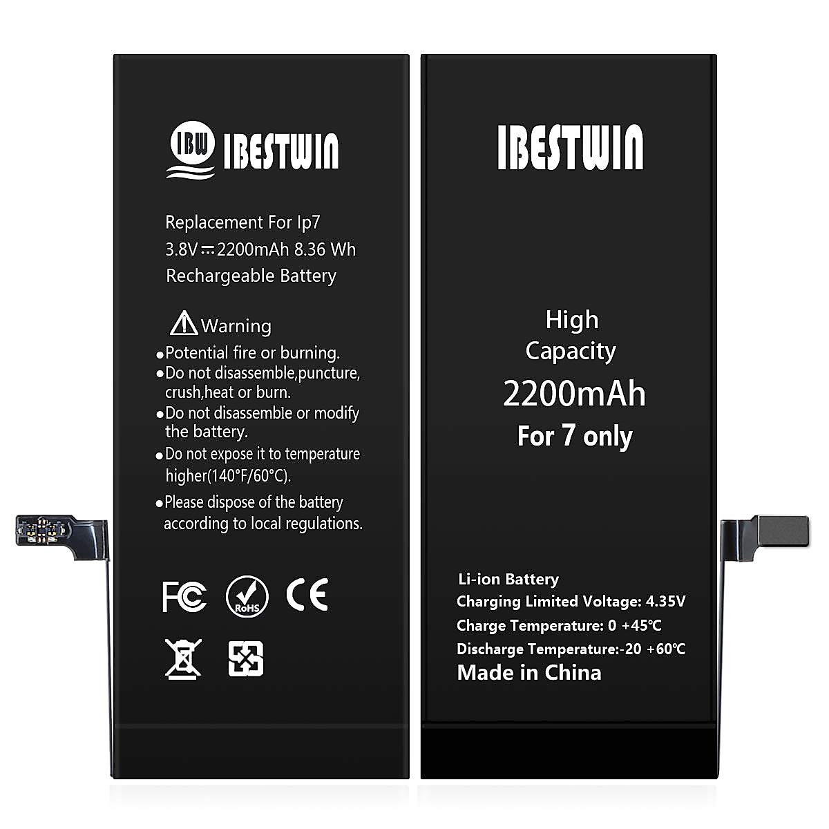 IBESTWIN Battery for iPhone 7 High Capacity 2200mAh Replacement Battery for IP 7 with Full Remove Tool Kit Adhesive and Instruction-3 Years Warranty