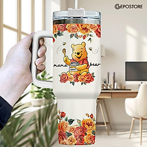 Christmas Gifts for Women Girls,Mama Bear 40 Oz Tumbler with Lid, Cute Cartoon Character Travel Cup, Christmas Gifts, Birthday Gift For Movie Lover