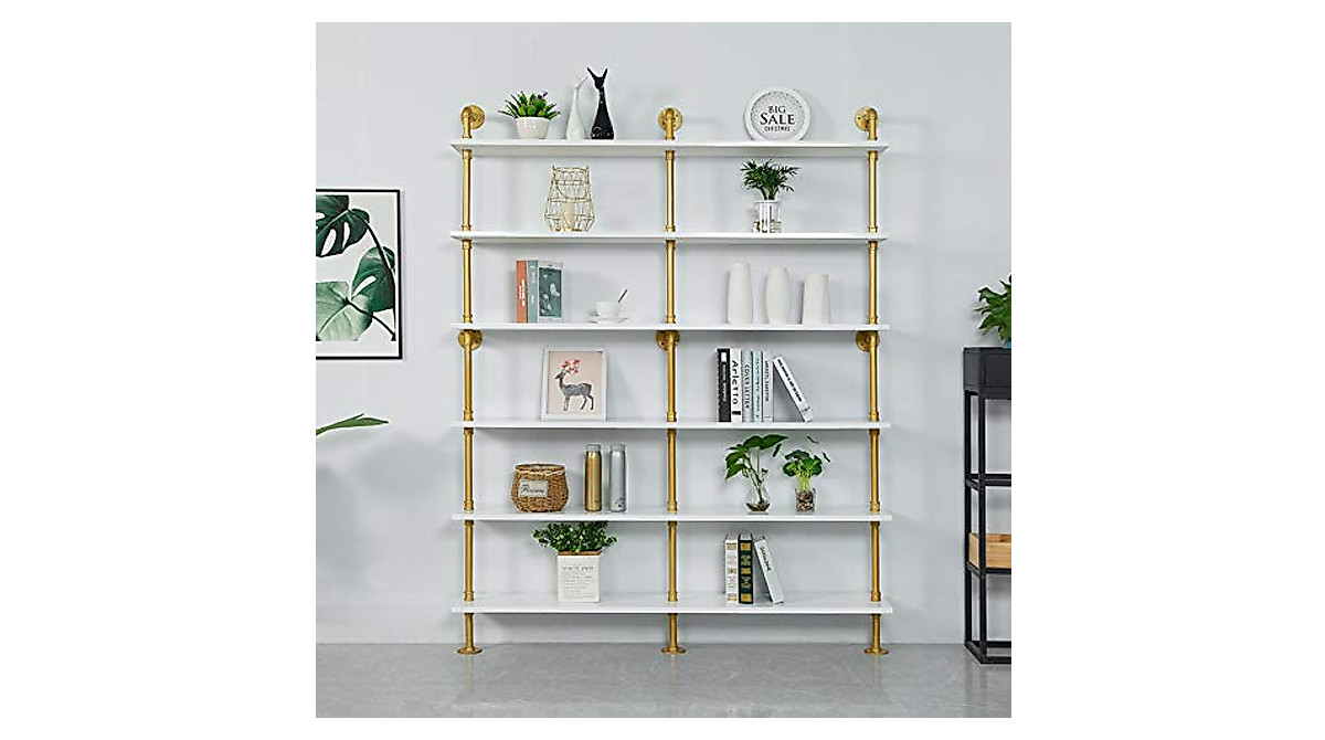 Industrial 6-Tiers Ladder Shelf Bookcase in White | Modern & Durable