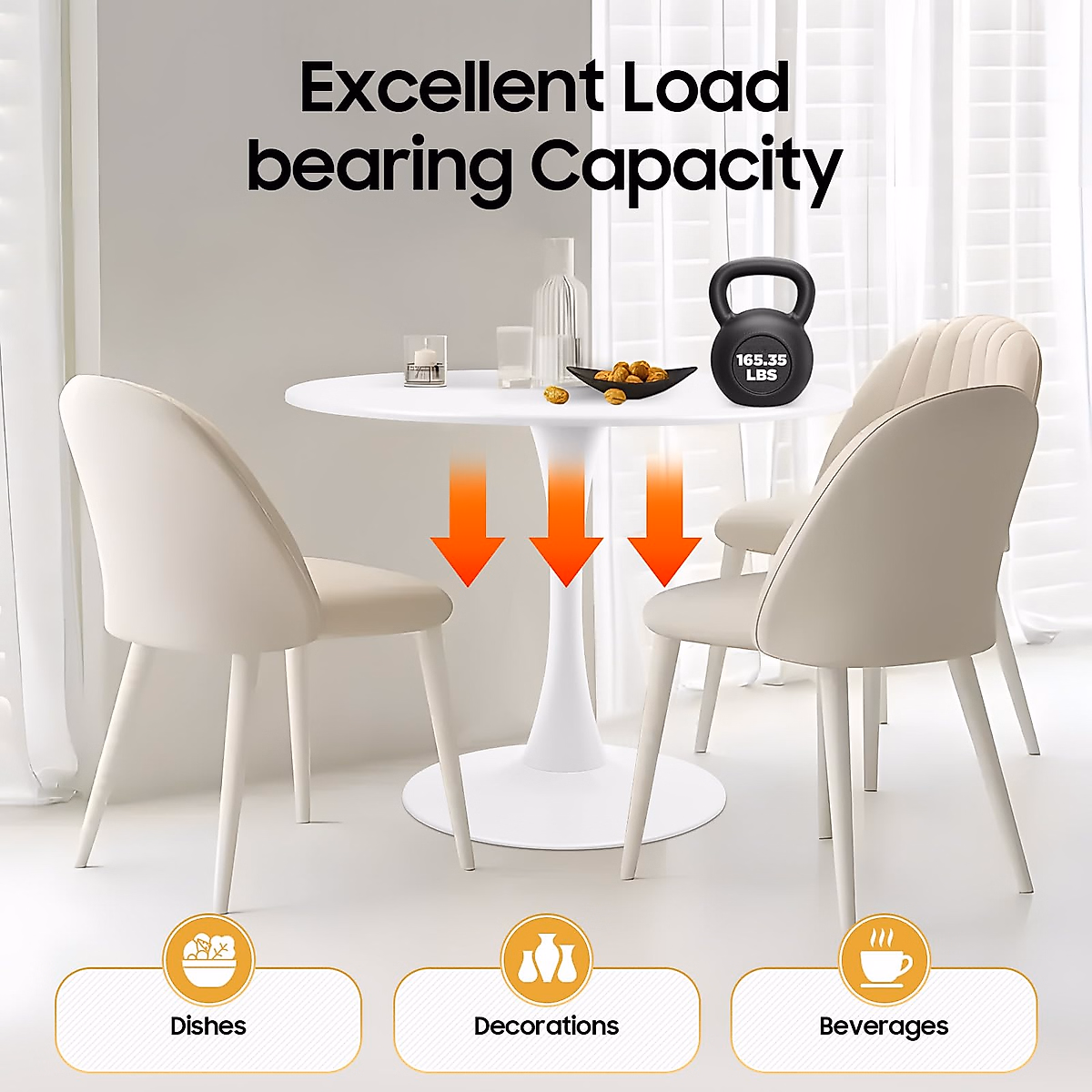 JINHZIXIU 31.5" Round Dining Table White Coffee Table Kitchen Dining Table Modern Tulip Table Mid-Century Leisure Table Tea Table for Dining Room Kitchen Living Room for 2-4 People