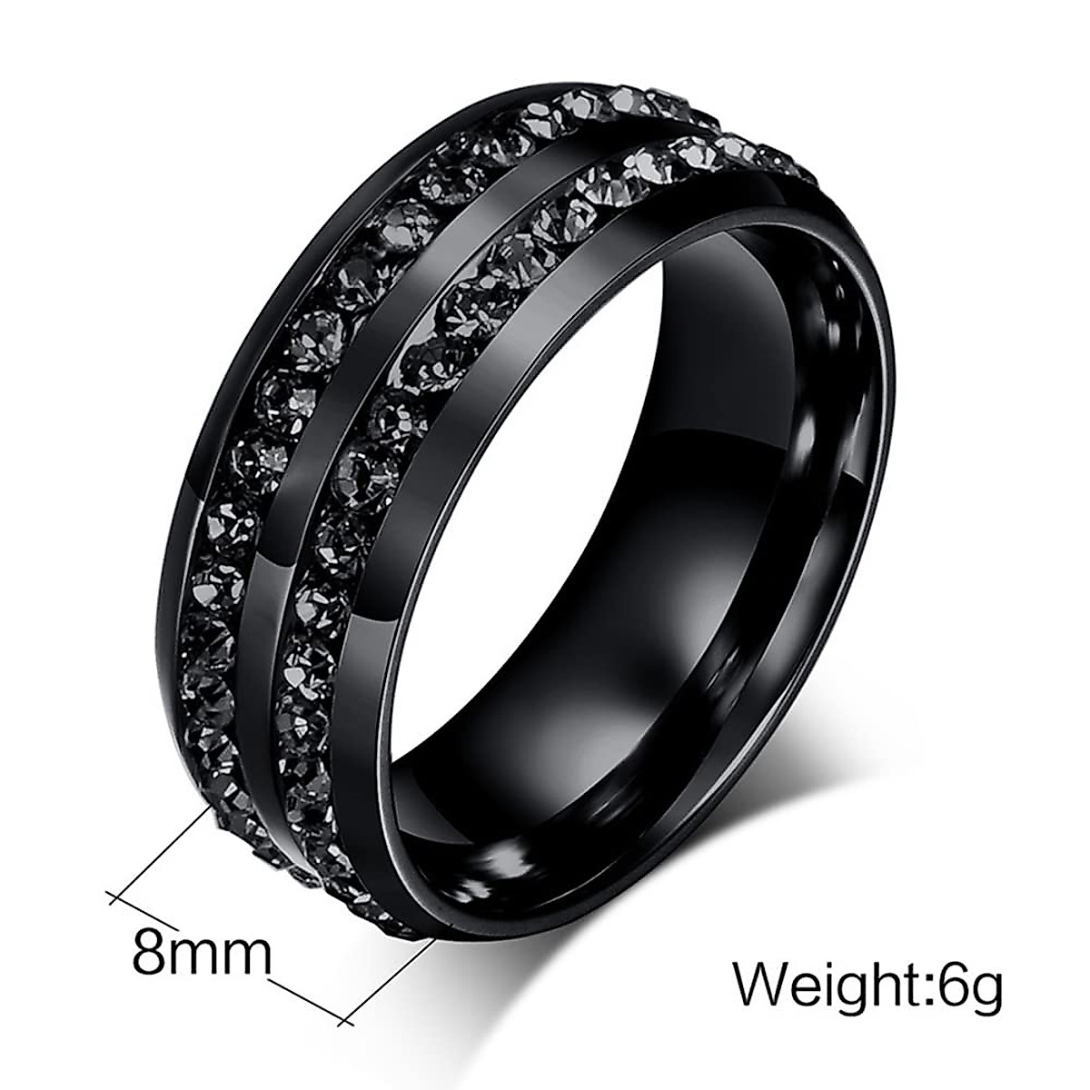 Men's Women's 8MM Wedding Bands Engagement Ring Stainless Steel Channel CZ Promise Rings for Him Black Size 9