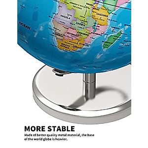 Waldauge Illuminated World Globe with Stand, 9" Earth Globes with Stable Heavy Metal Base for Kids Classroom Learning, LED Constellation Globe Night Light with HD Printed Map