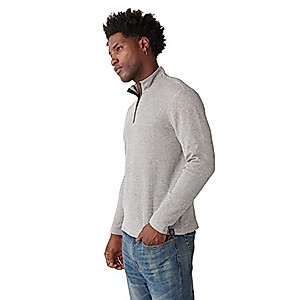 Lucky Brand Men's Long Sleeve French Rib Half Zip Mock Neck Pullover Sweatshirt, Heather Grey, M