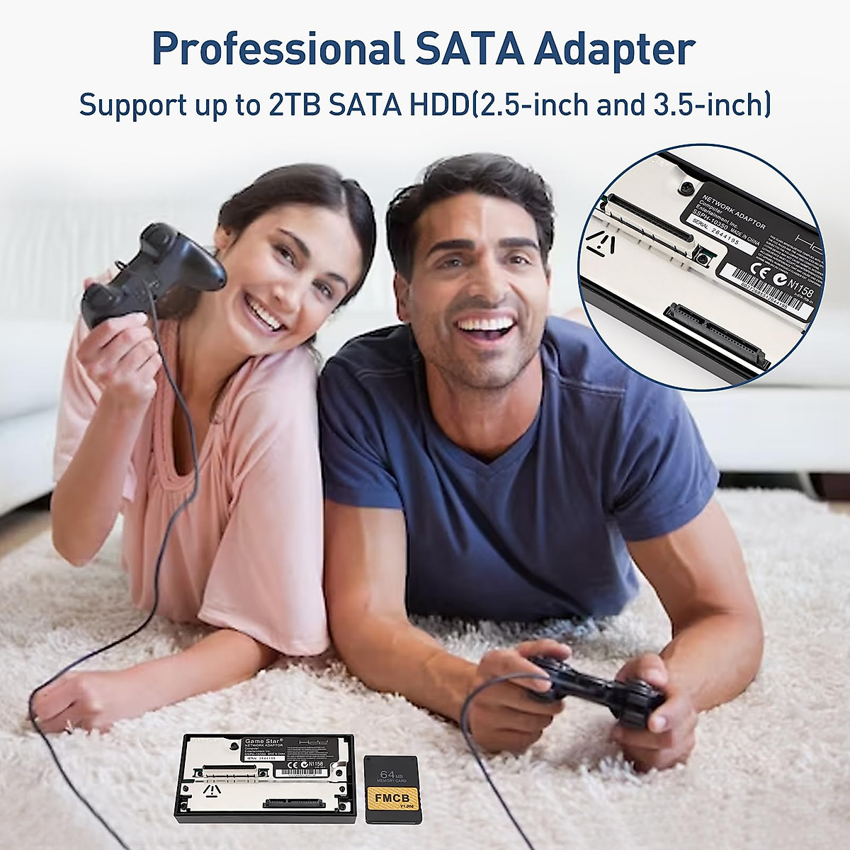 Diyeeni SATA Network Adapters, SATA Interface Network Card Adapters, Hard Disk Adapters for PS2, McBoot, with 64MB FMCBV1.966 Memory Card, Support up to 2TB SATA HDD